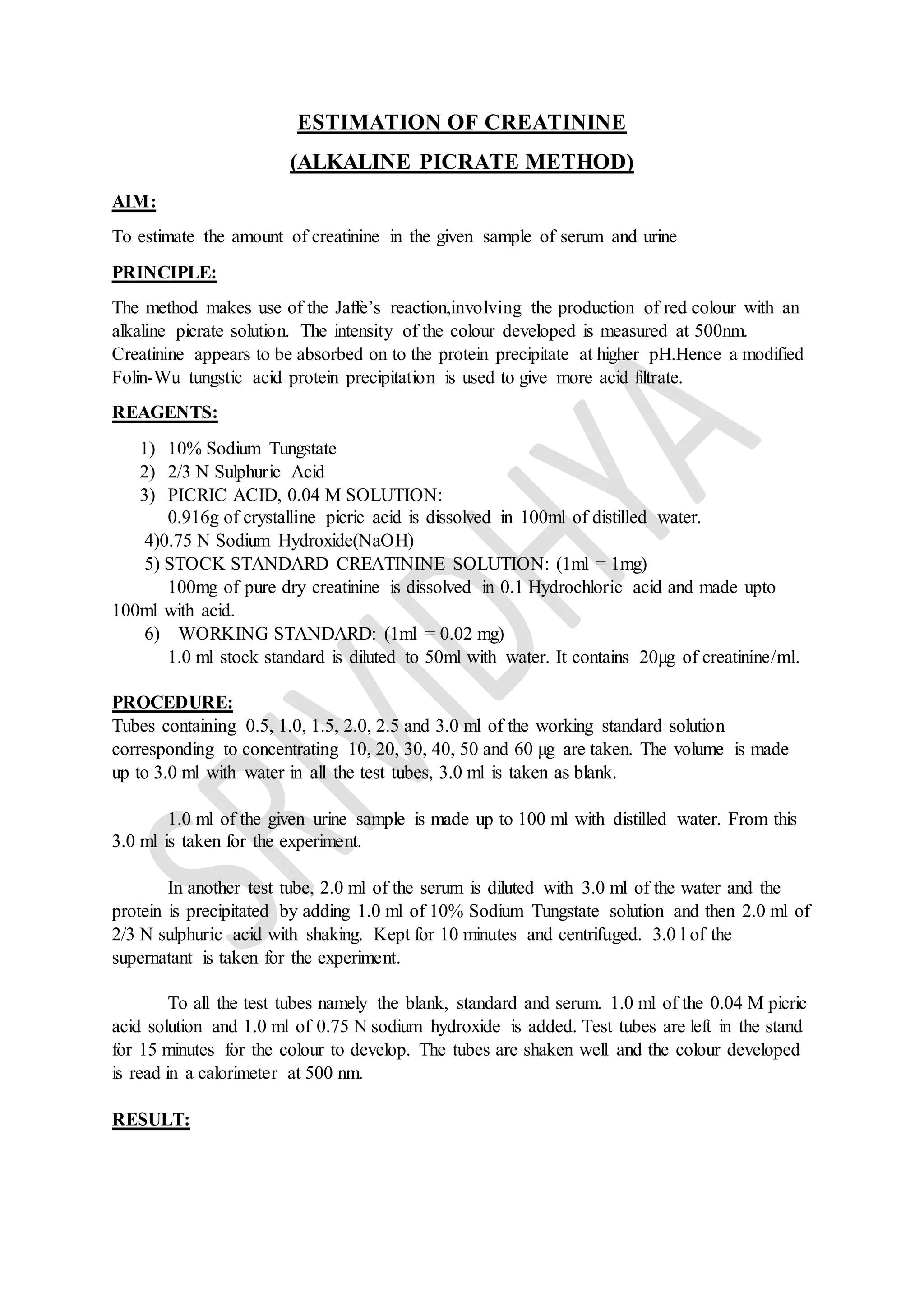 Estimation of creatinine | DOCX