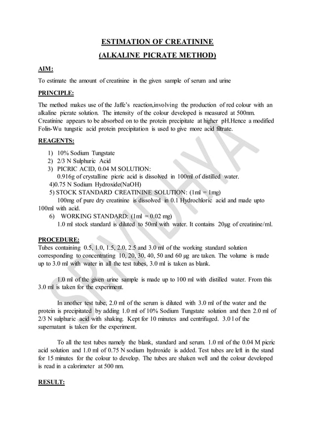 Estimation of creatinine | DOCX