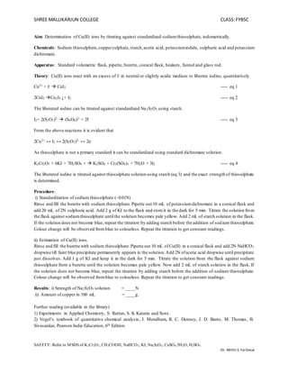 Estimation of Cu(II) in copper sulphate, idometrically | DOCX