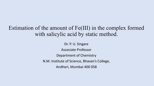 Estimation of fe(lll) ions in the solution by titration against ...
