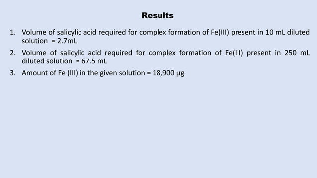Estimation of fe(lll) ions in the solution by titration against ...