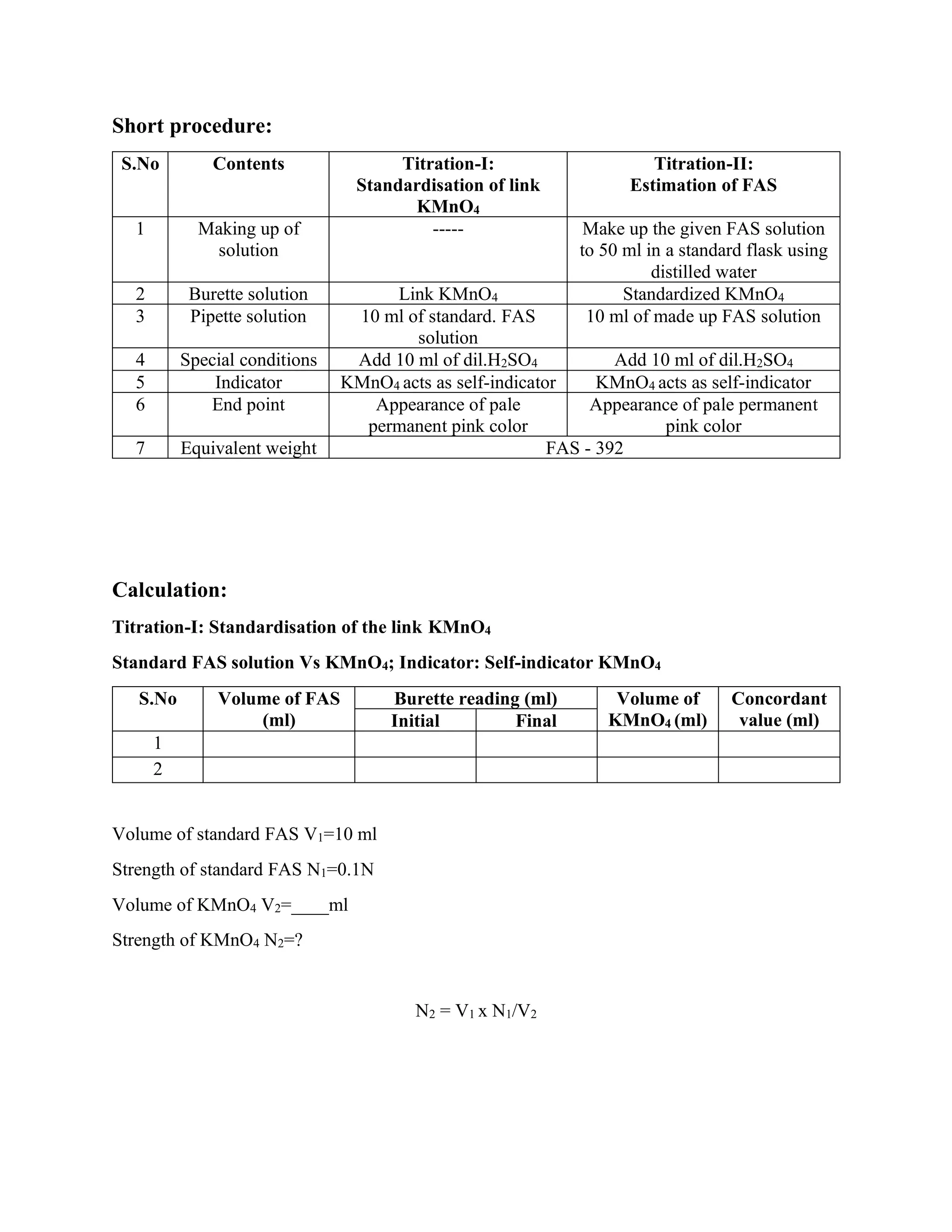 Estimation of ferrous ammonium sulphate by permanganometry | PDF