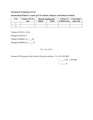 Estimation of ferrous ammonium sulphate by permanganometry | PDF