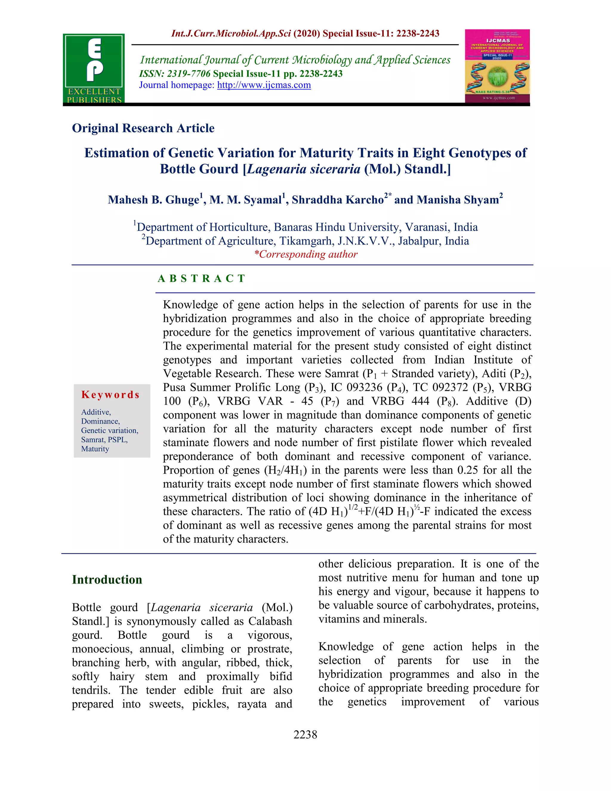 Estimation of genetic variation for maturity traits in eight genotypes ...