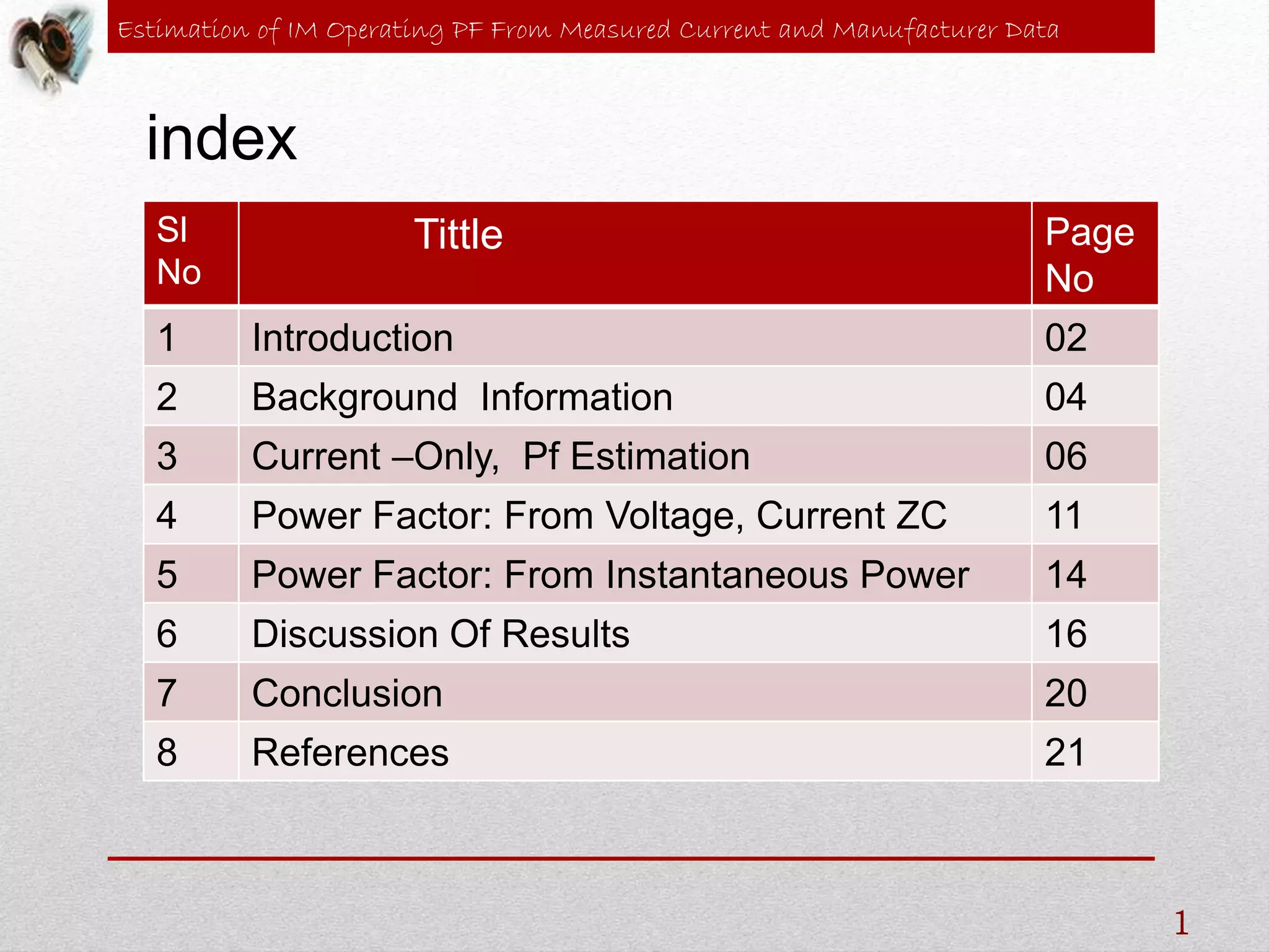 Estimation Of Induction Motor Operating Power Factor Ppt