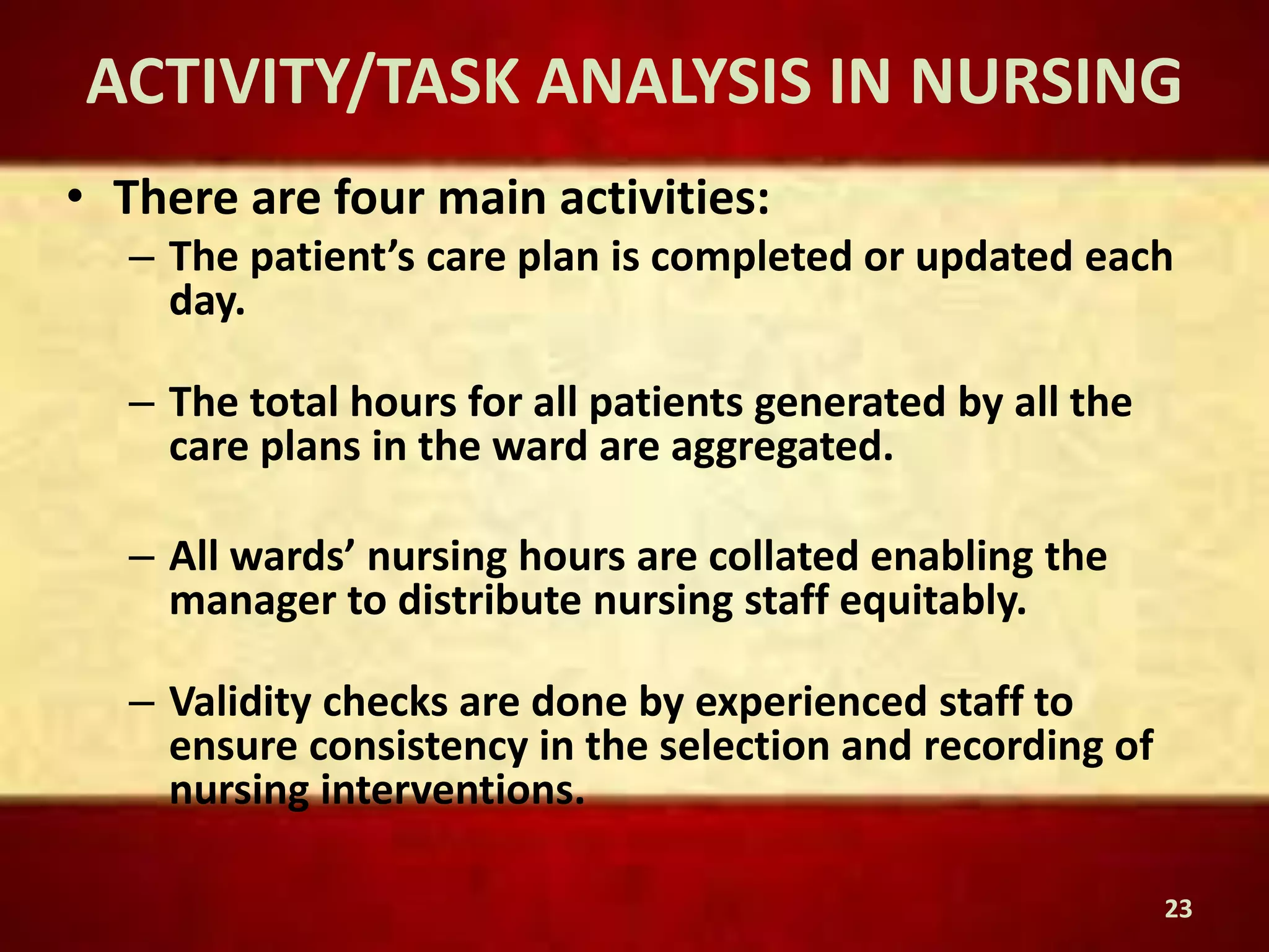 Estimation of nursing staff requirement – activity analysis | PPTX