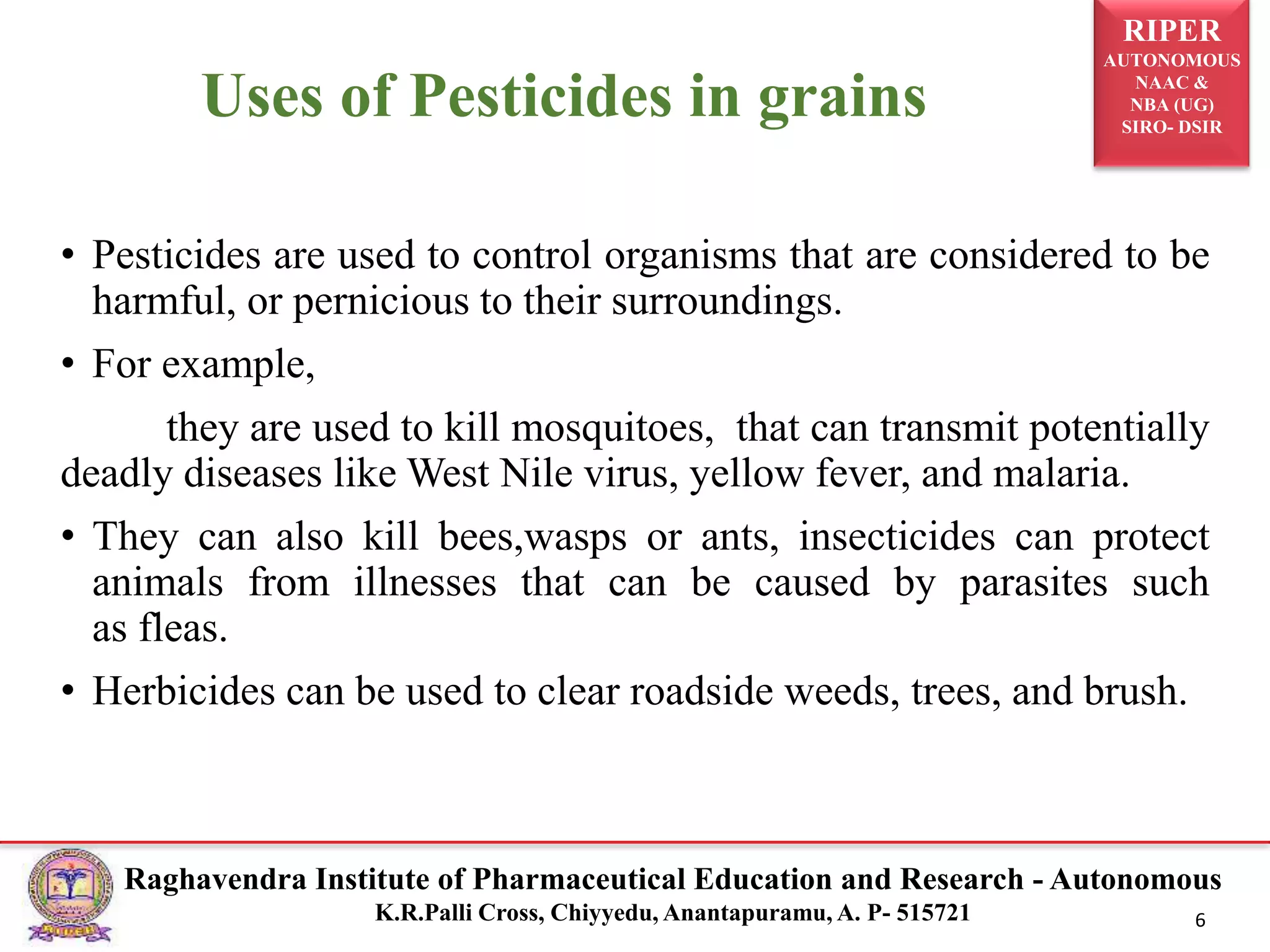 Method for Estimation of Pesticides in Grains.(Food analysis) | PPTX