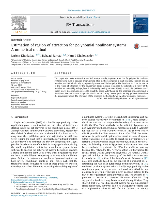 Estimation of region of attraction for polynomial nonlinear systems a numerical method | PDF