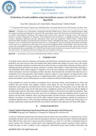 Estimation of road condition using smartphone sensors via c4.5 and aes 256 algorithm | PDF