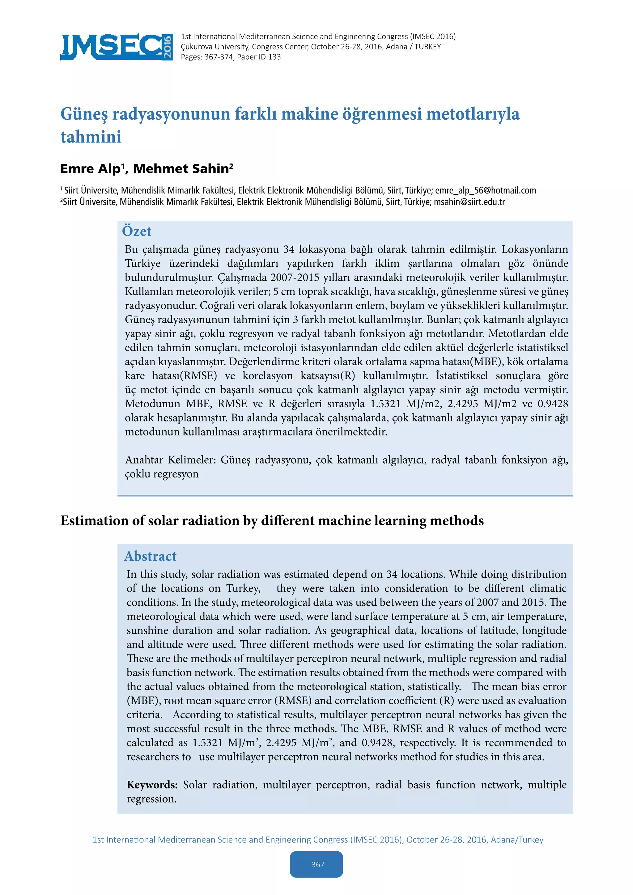 Estimation Of Solar Radiation By Different Machine Learning Methods Pdf