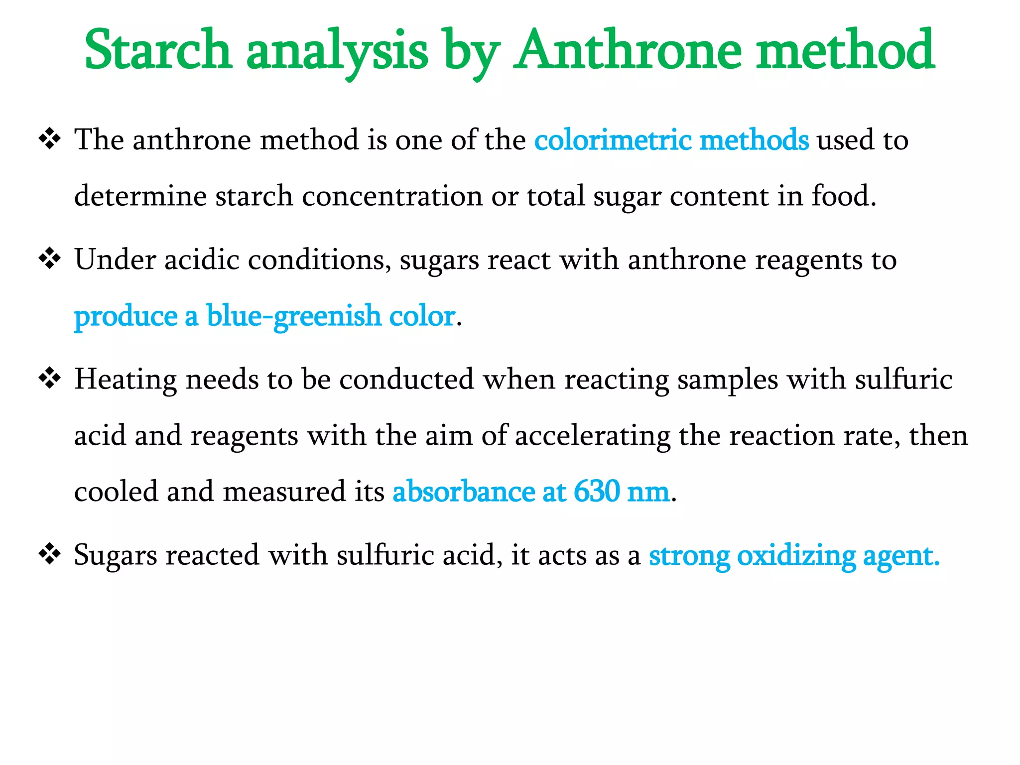 Estimation of starch by anthrone method | PPTX