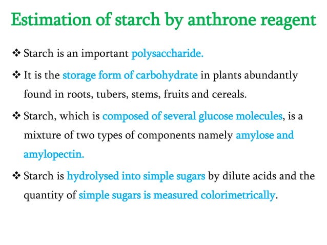 Estimation of starch by anthrone method | PPTX | Chemistry | Science
