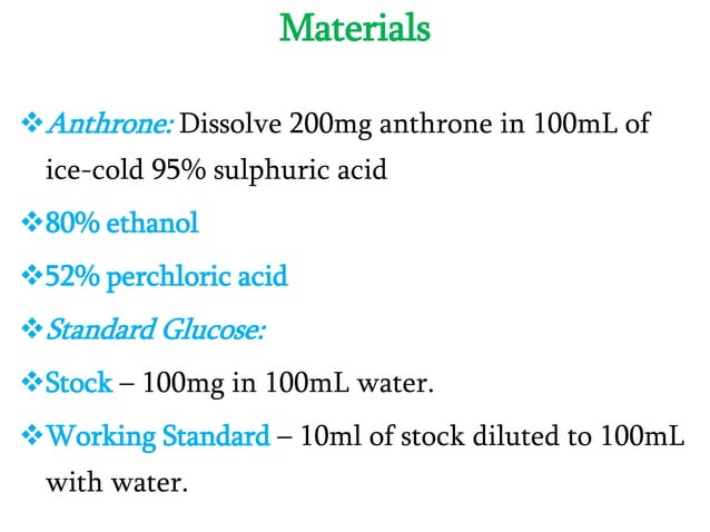 Estimation of starch by anthrone method | PPTX | Chemistry | Science