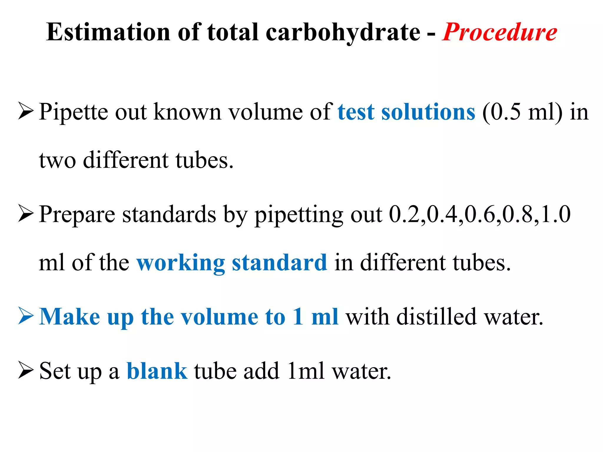 Estimation of total carbohydrate | PPTX