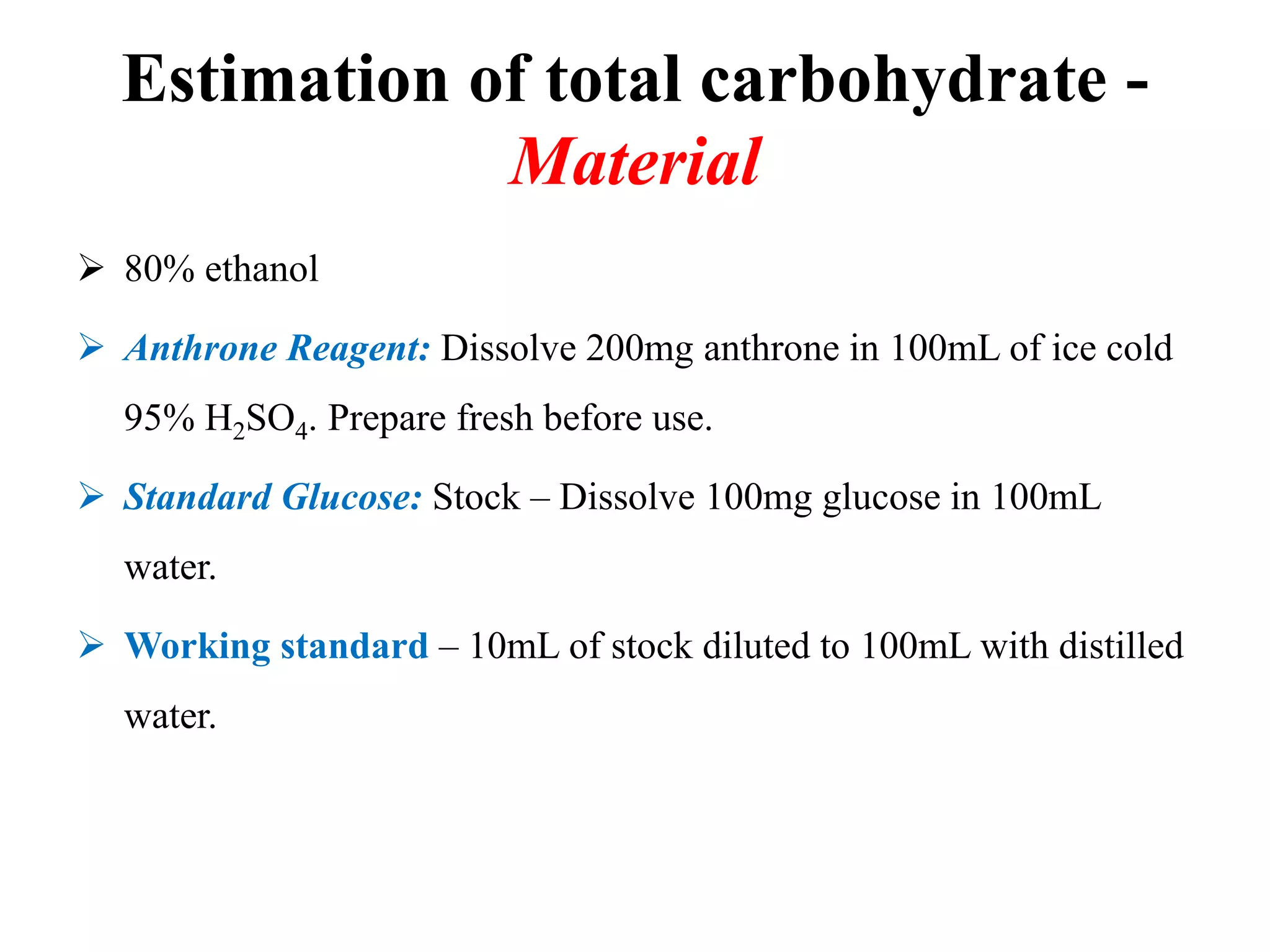 Estimation of total carbohydrate | PPTX