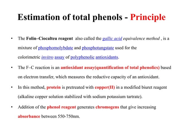 Estimation of total phenols | PPTX | Chemistry | Science
