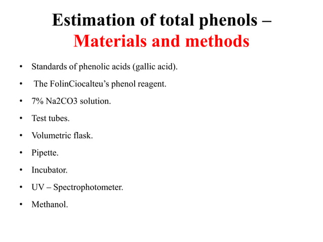 Estimation of total phenols | PPTX | Chemistry | Science