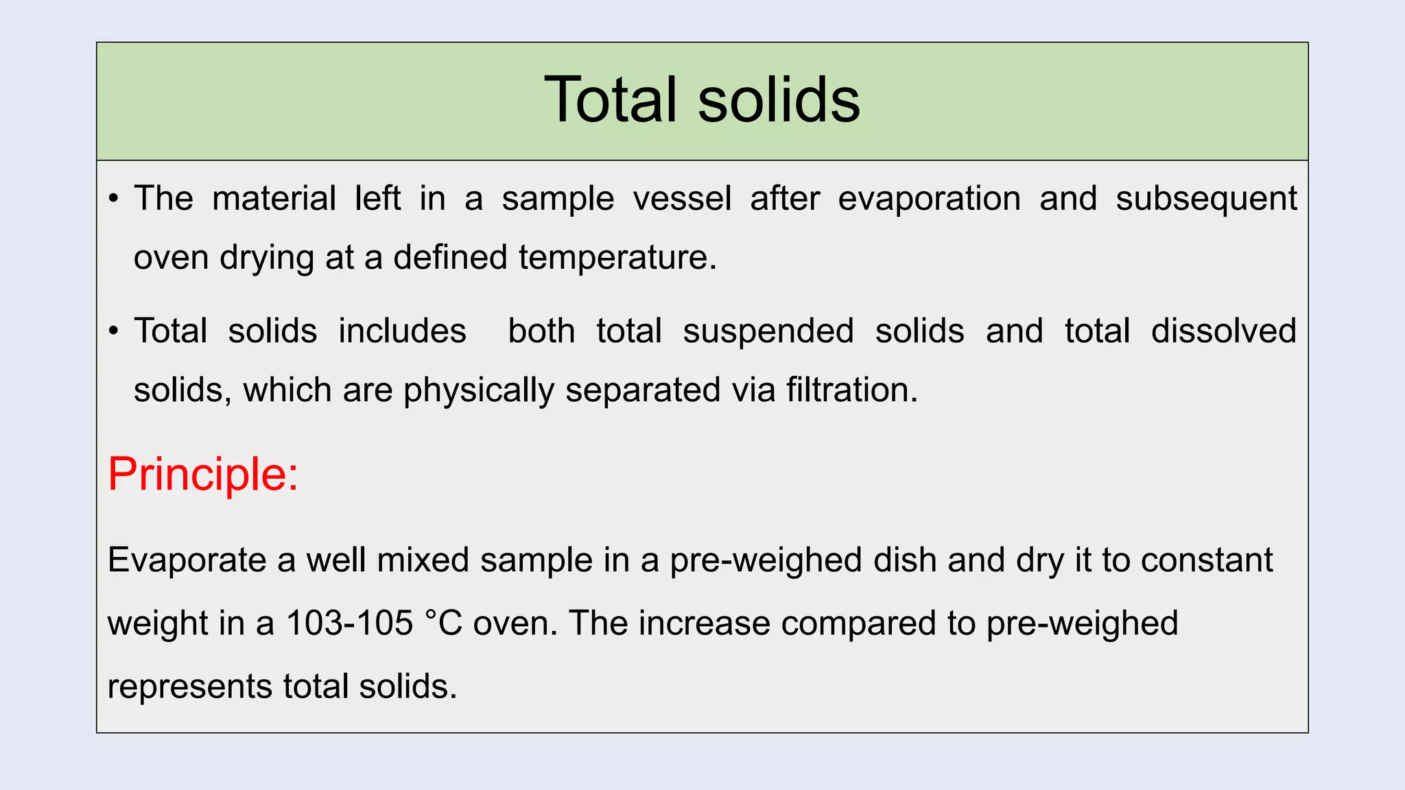 Estimation of total solids, total suspended solids and total dissolved ...