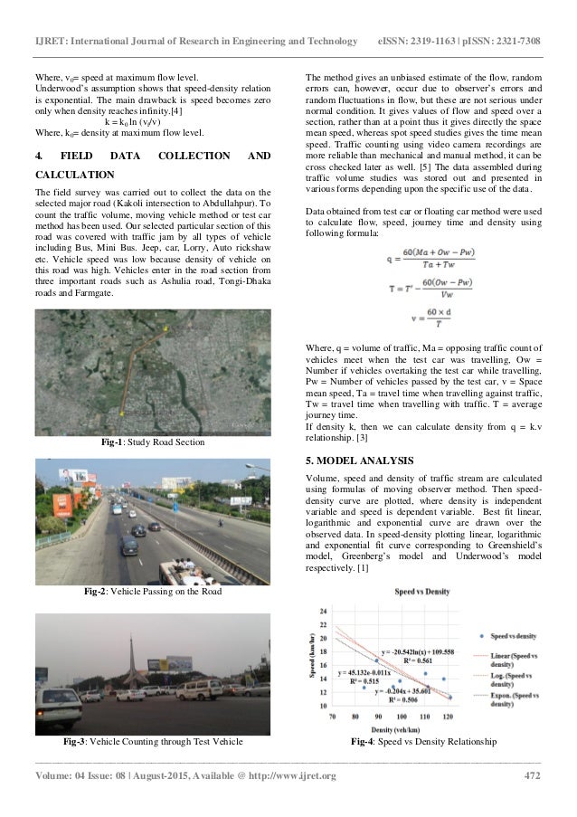 Estimation Of Traffic Density To Compare Speed Density Models With Mo