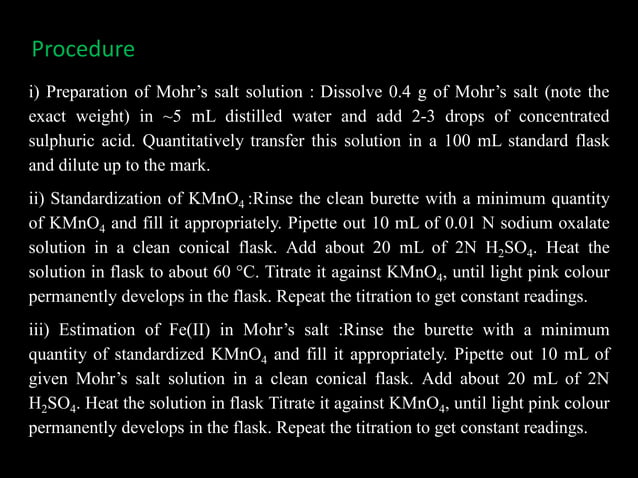 Estimation of water of crystallization in mohr’s salt by titrating with ...