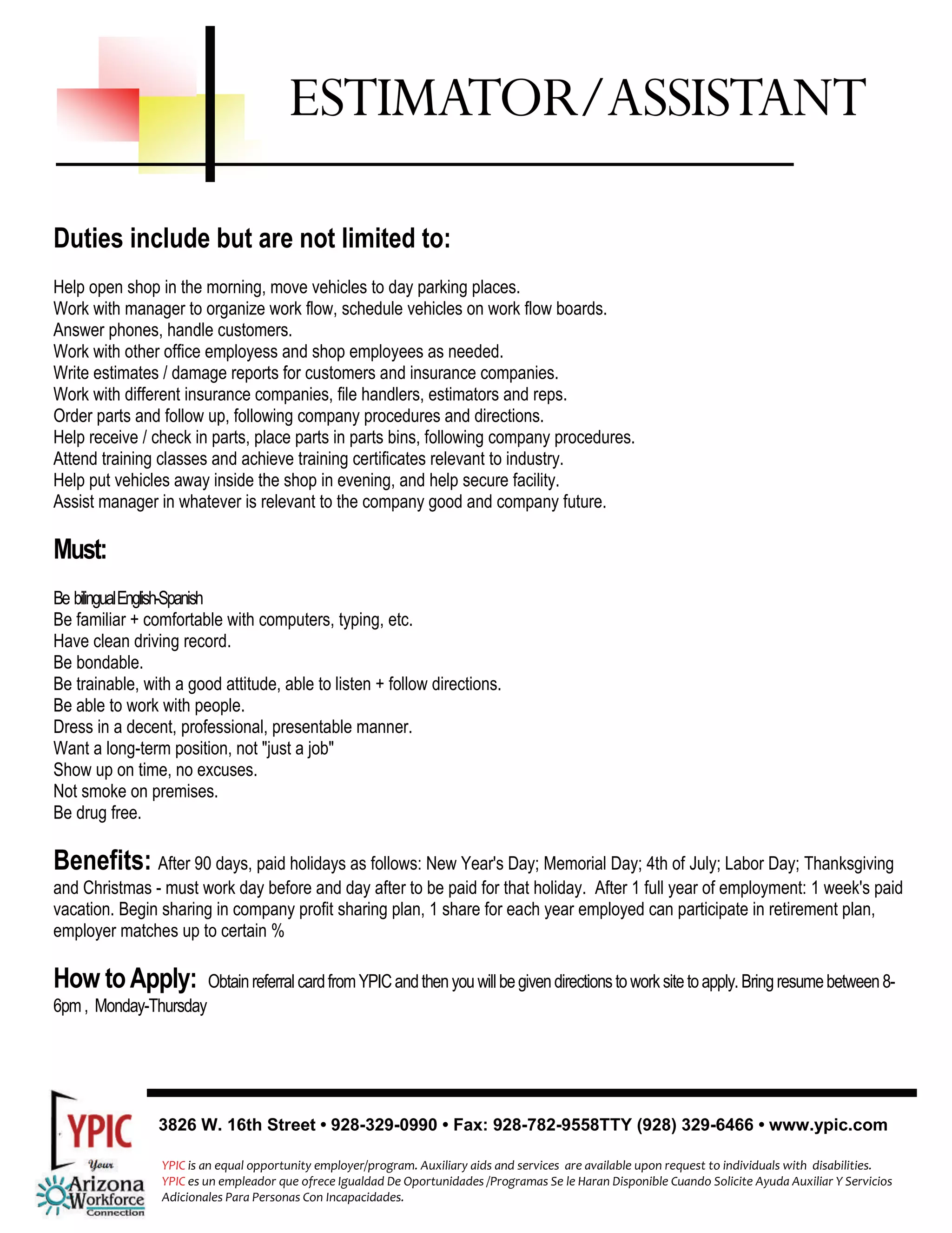 Estimator/Assistant | PDF | Resume Writing and Advice | Job Search