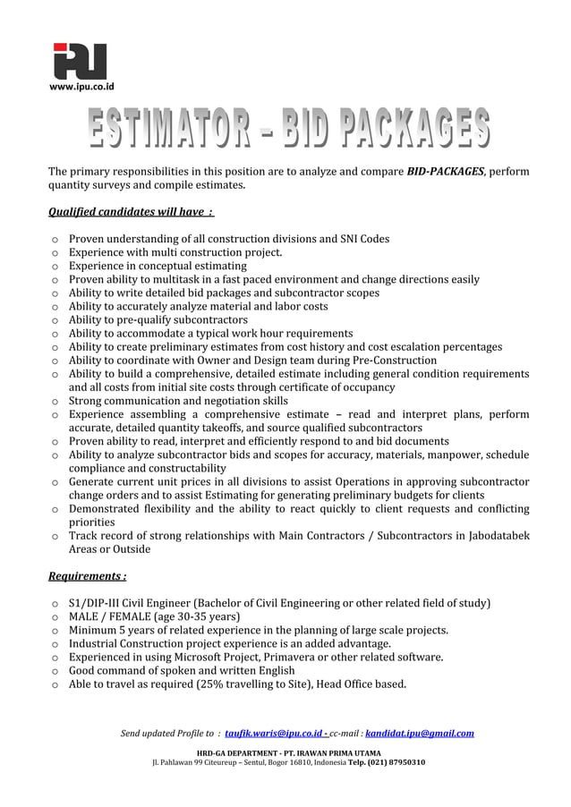 Estimator Bid Packages | PDF Estimator Bid Packages | PDF