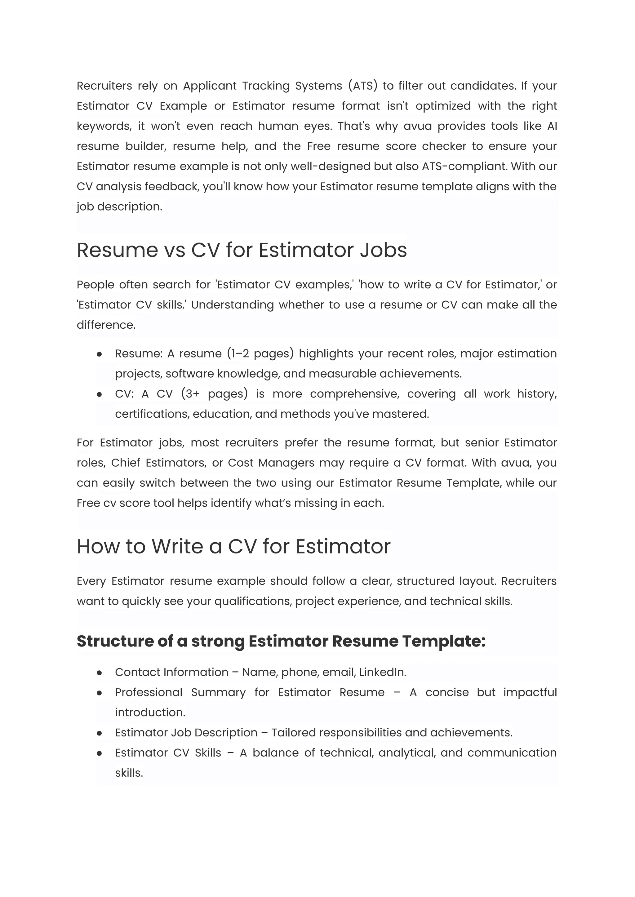 Estimator Resume Examples & Writing Guide for 2025 | PDF