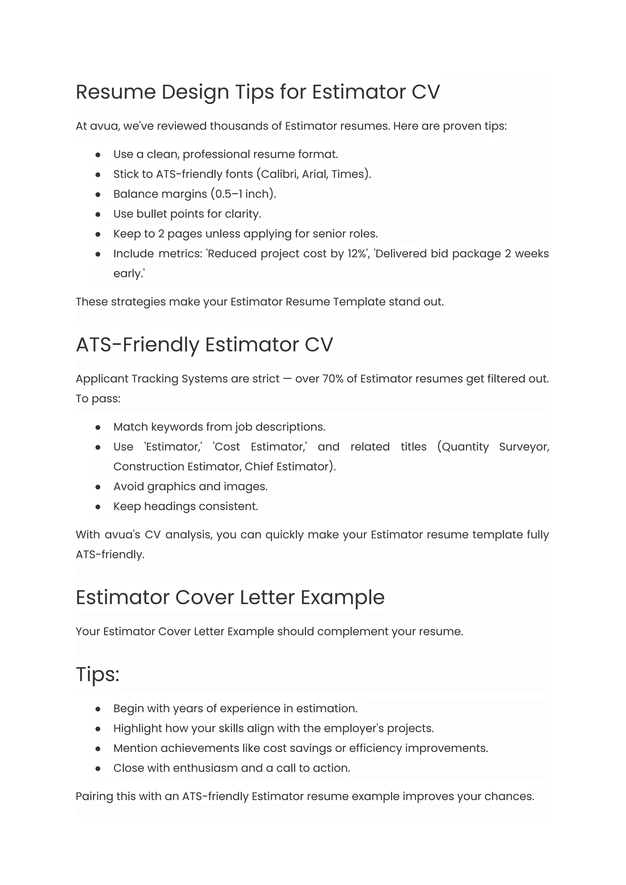 Estimator Resume Examples & Writing Guide for 2025 | PDF