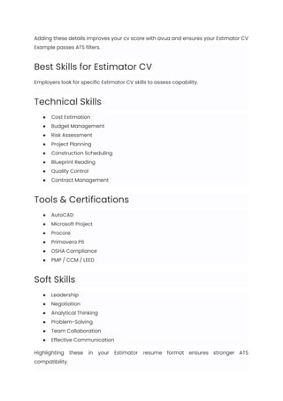 Estimator Resume Examples & Writing Guide for 2025 | PDF
