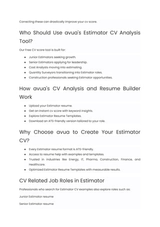 Estimator Resume Examples & Writing Guide for 2025 | PDF