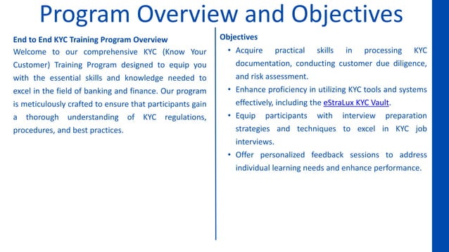 eStraLux end to end KYC Training with certification | PDF