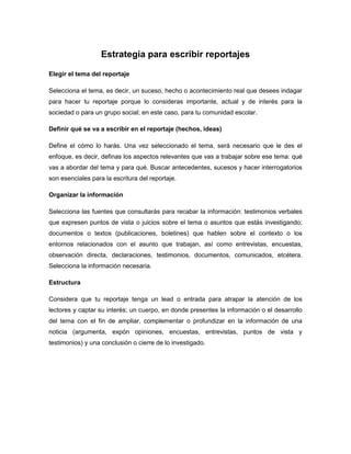 Estrategias para escribir reportajes | DOCX