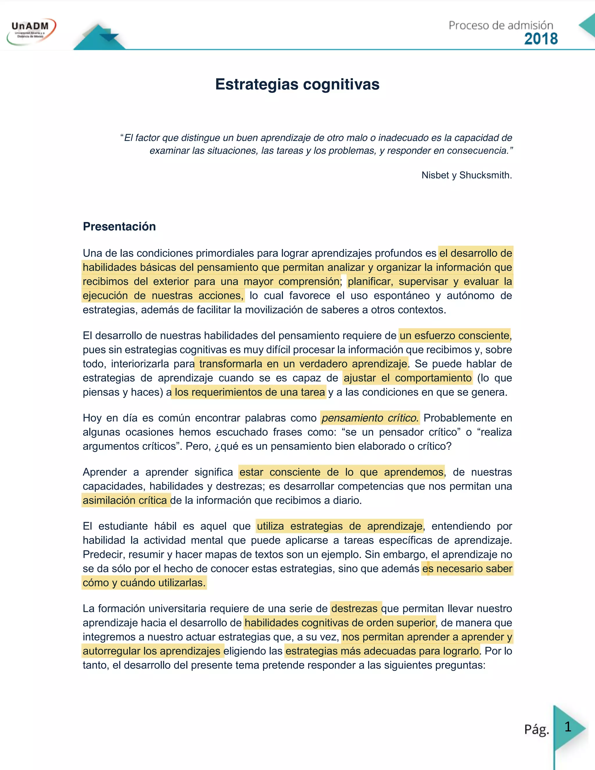 Estrategias cognitivas subrayado | PDF