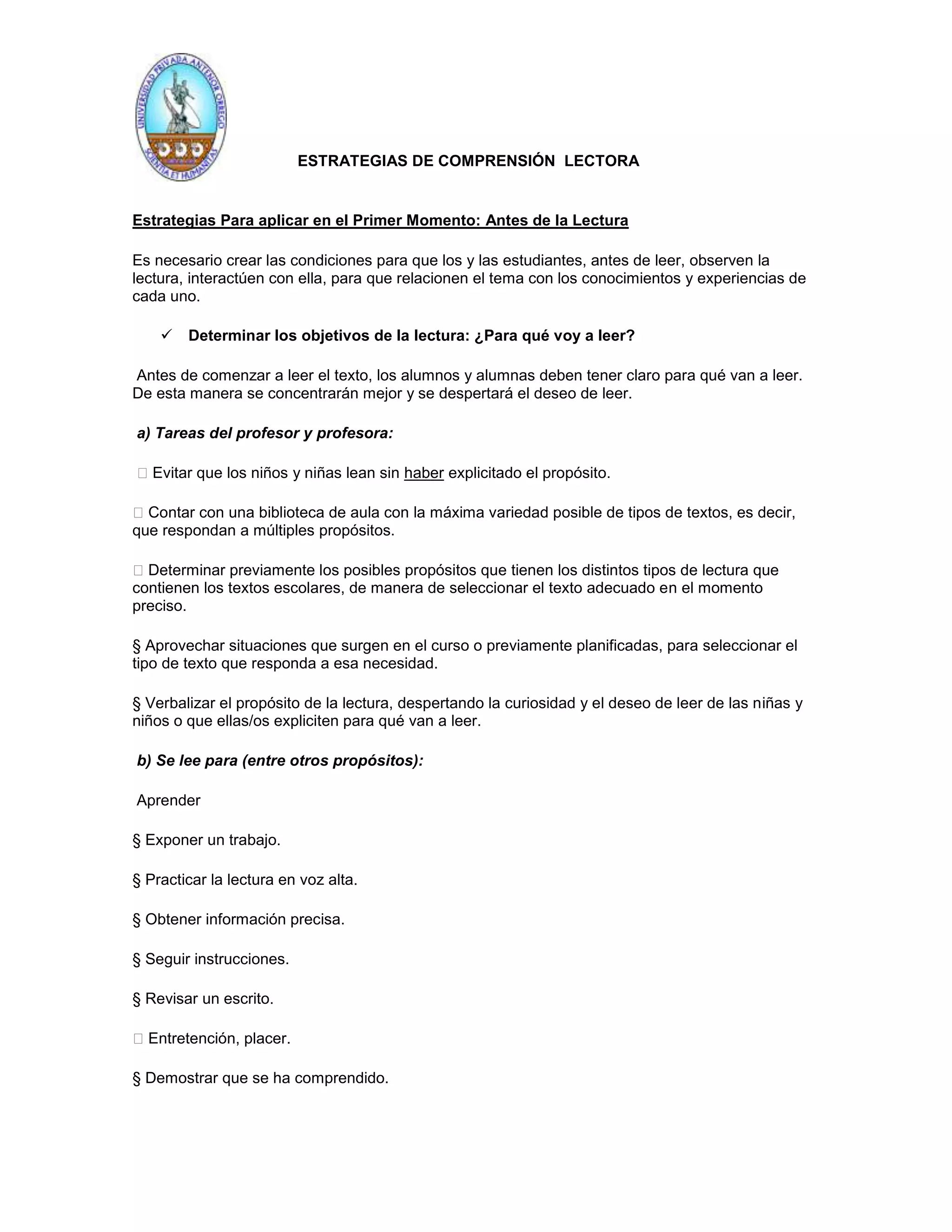 Estrategias de comp lectora upao | DOCX