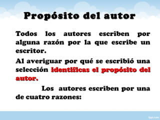 Estrategias de comprensión "Propósito del Autor" | PPT