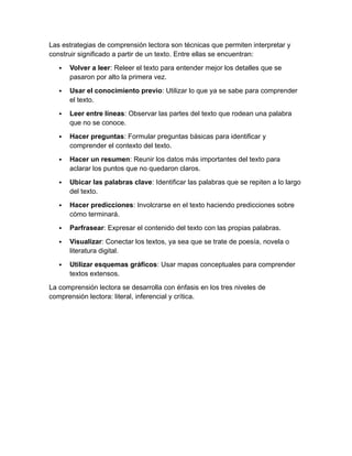 Estrategias de comprensión lectora para niños pequeños | DOCX