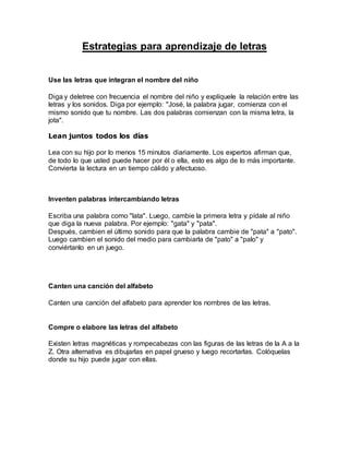Estrategias para aprendizaje de letras | DOCX