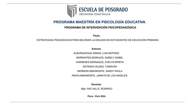 ESTRATEGIAS PEDAGÓGICAS PARA MEJORAR LA DISLEXIA EN ESTUDIANTES DE ...