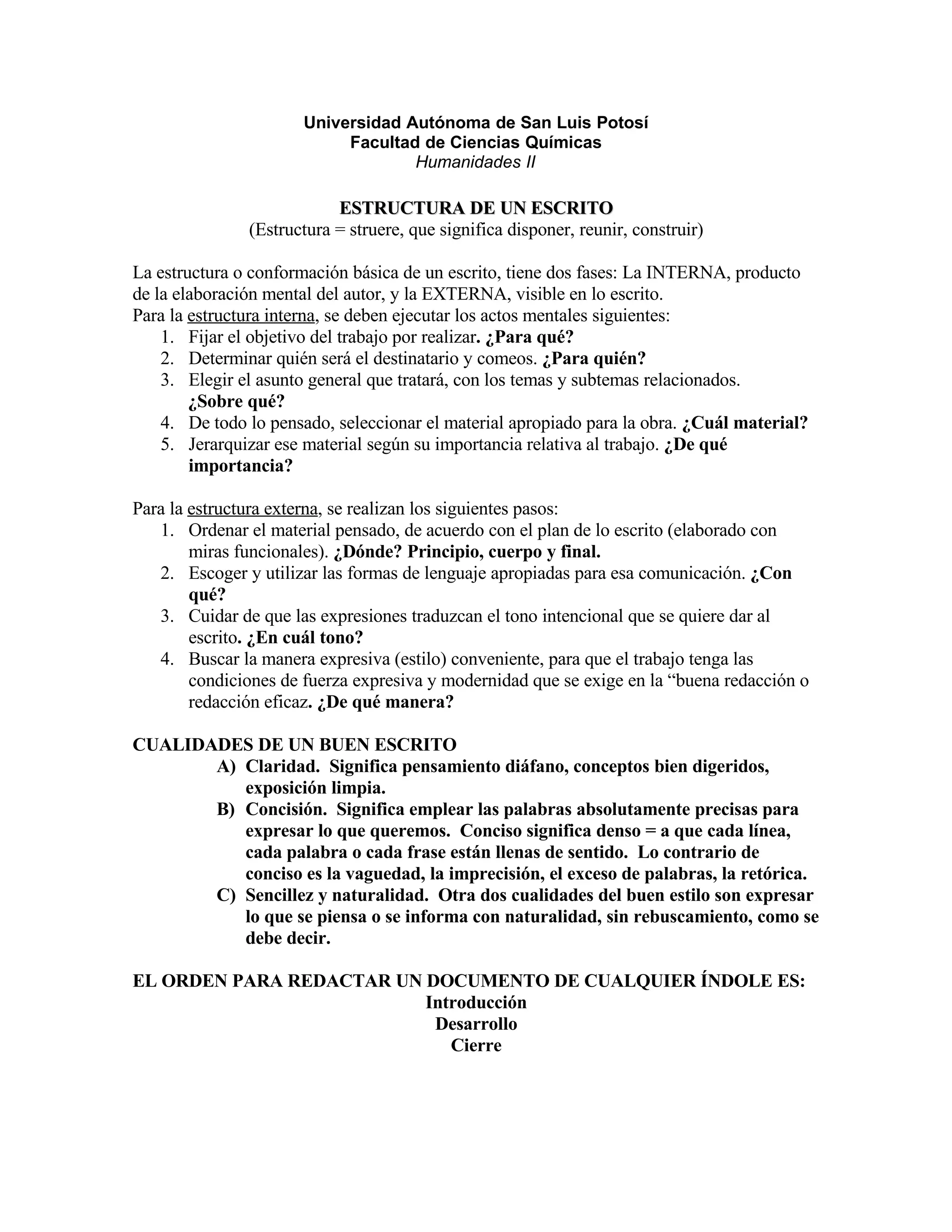 Estructura De Un Escrito | DOC