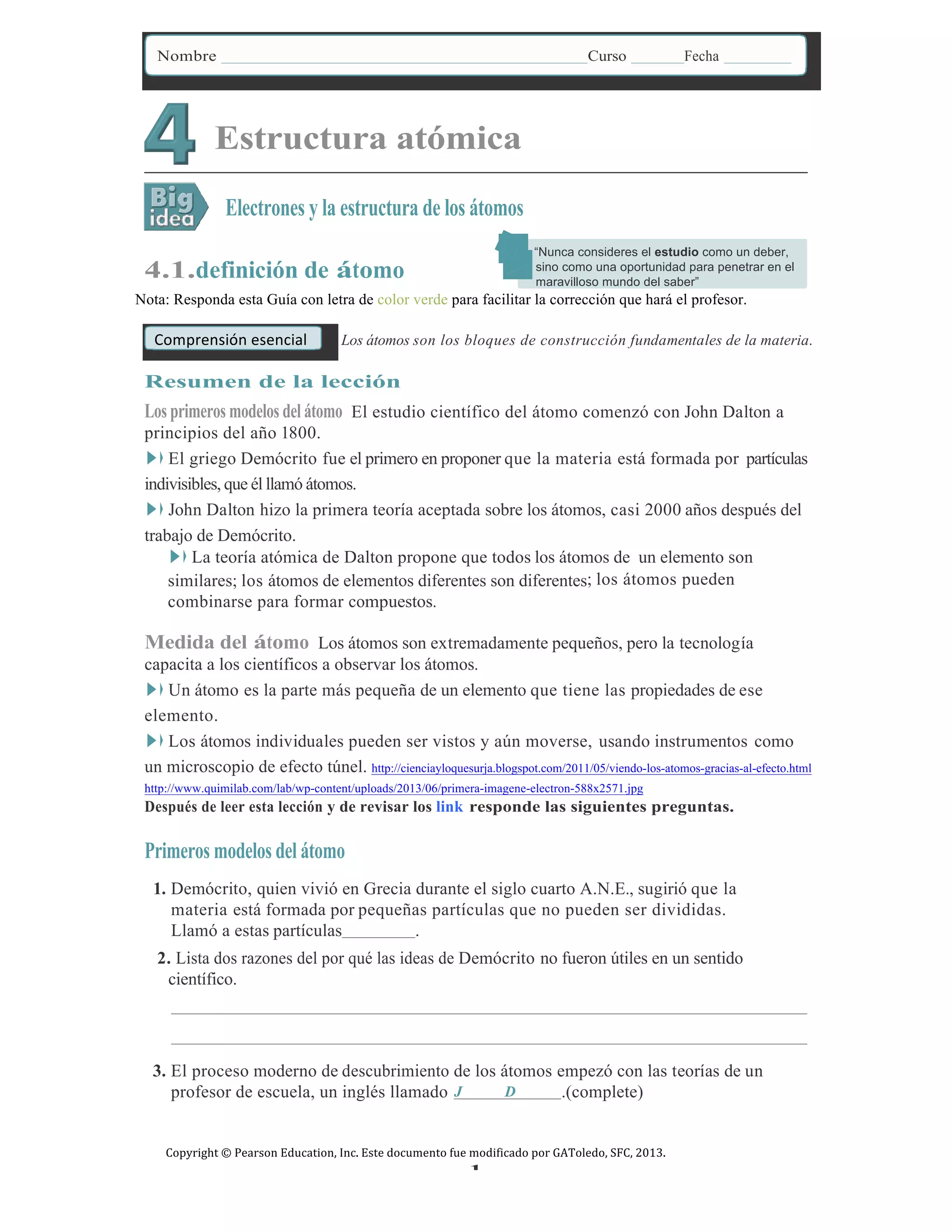 Estructura del-átomo-handout | PDF