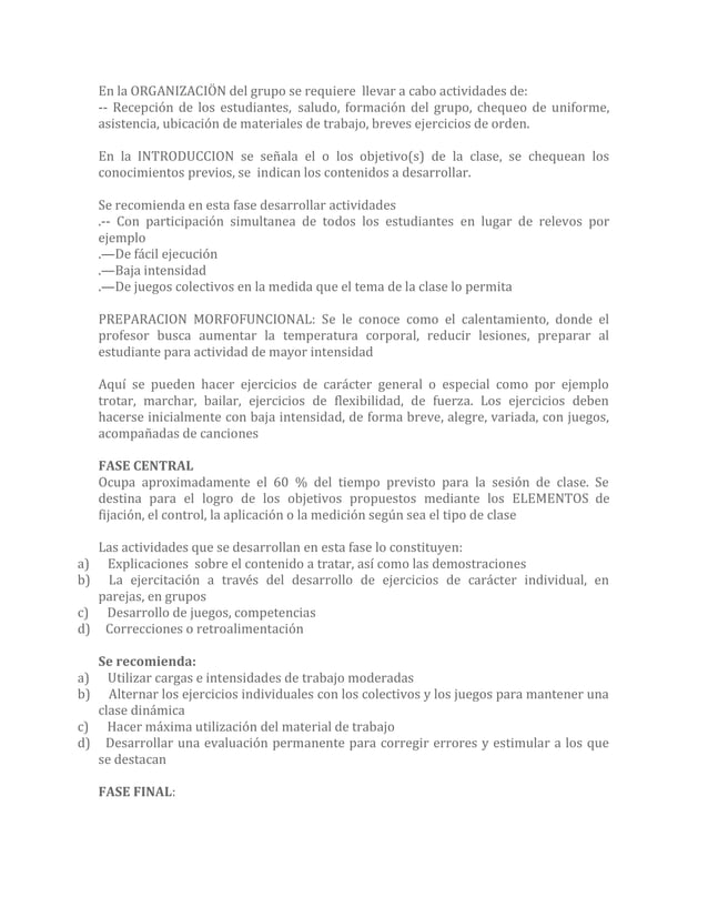 Estructura de la clase de educacion fisica | PDF | Homework and Study ...