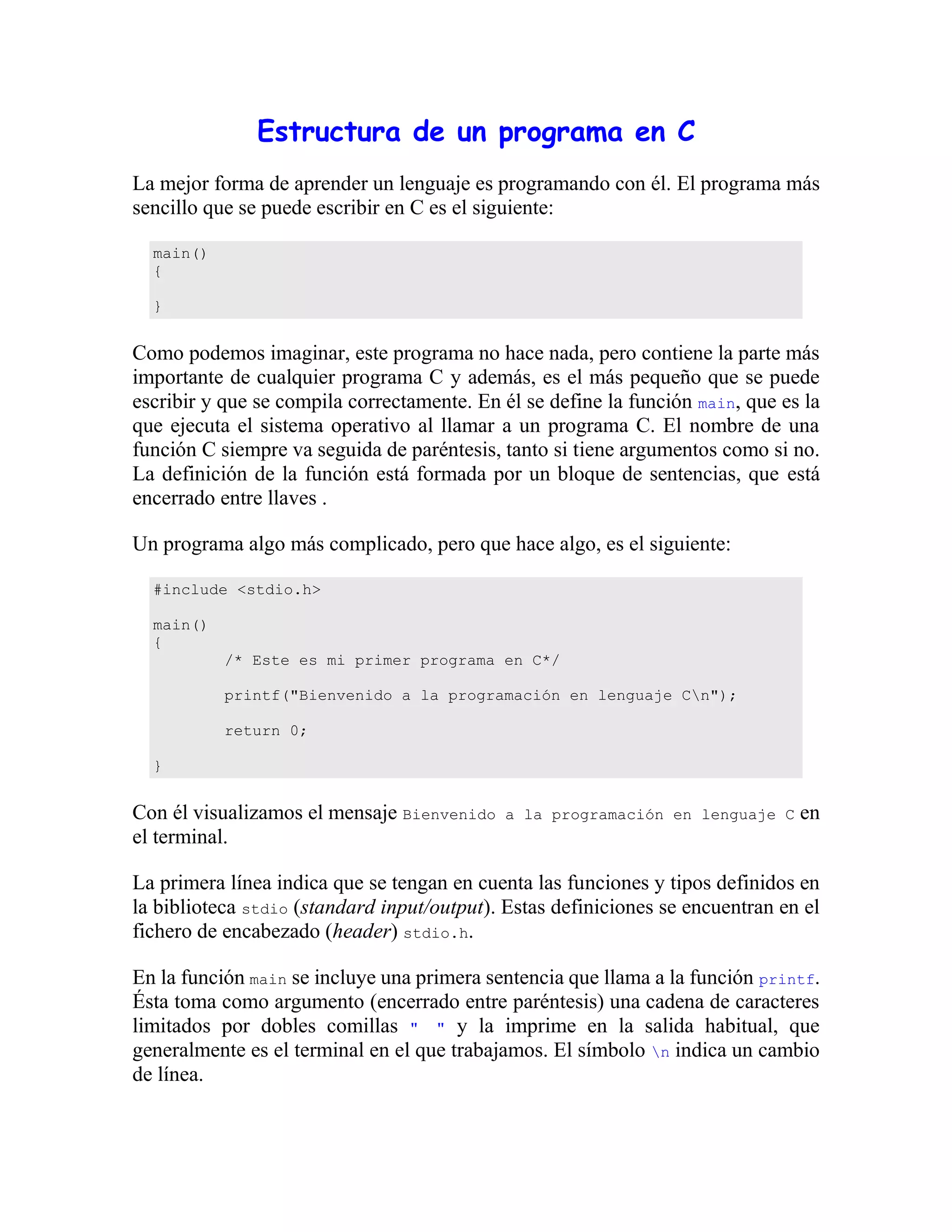 Estructura de un programa en c | PDF