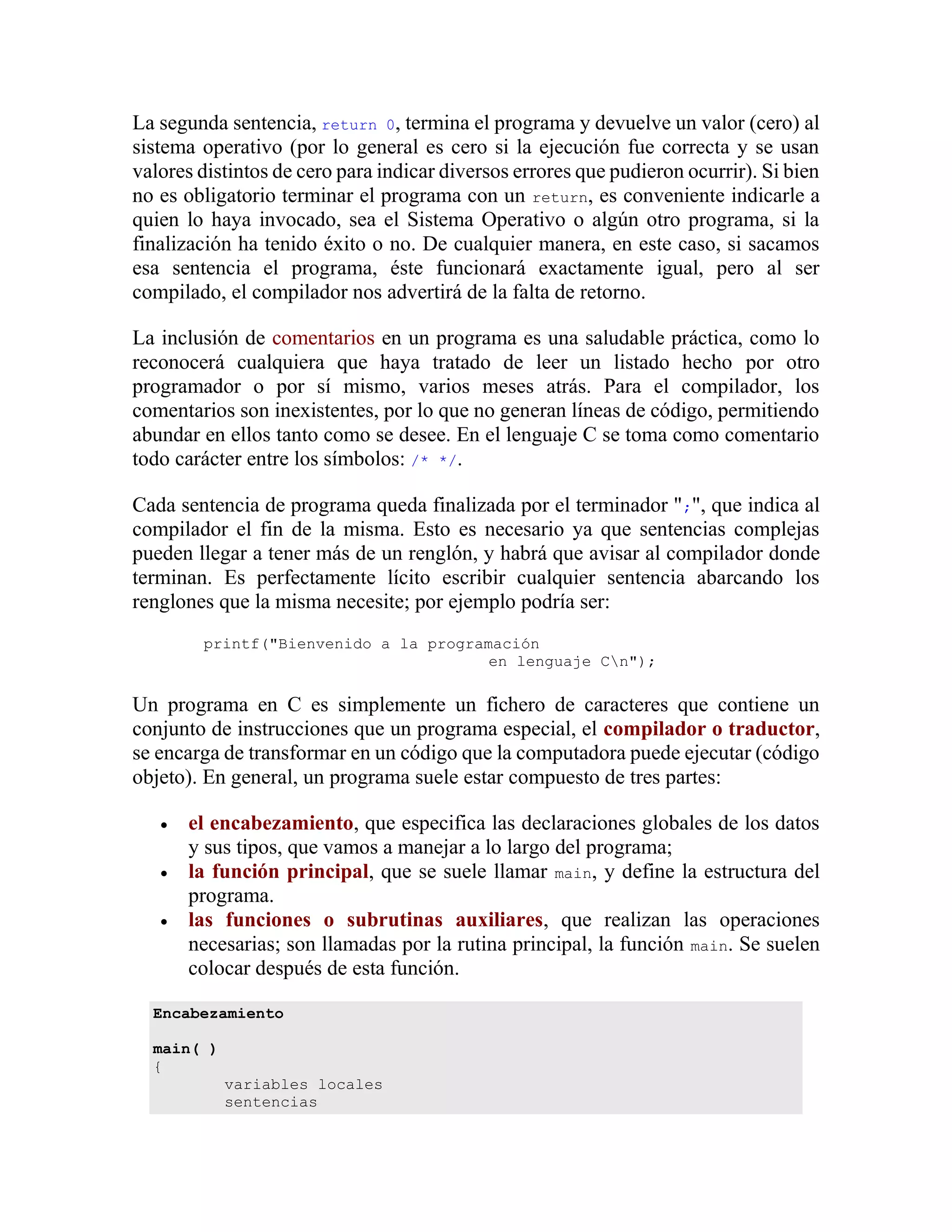 Estructura de un programa en c | PDF