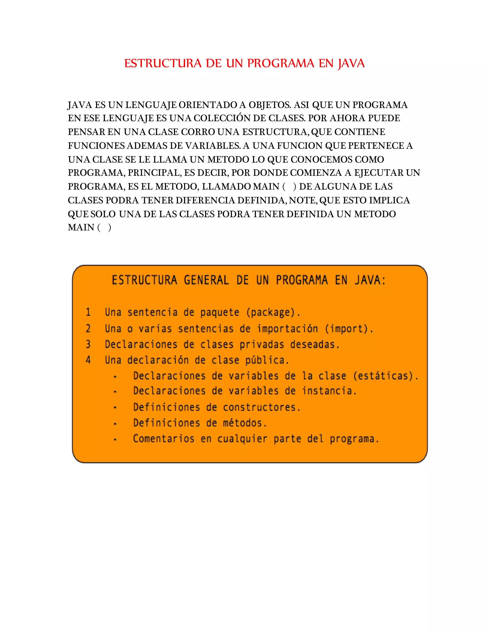Estructura De Un Programa En Java Clases Métodos Y Main Pdf 