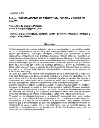 Estructura, función y lugar en Lacan (85 73-1-sm) | PDF