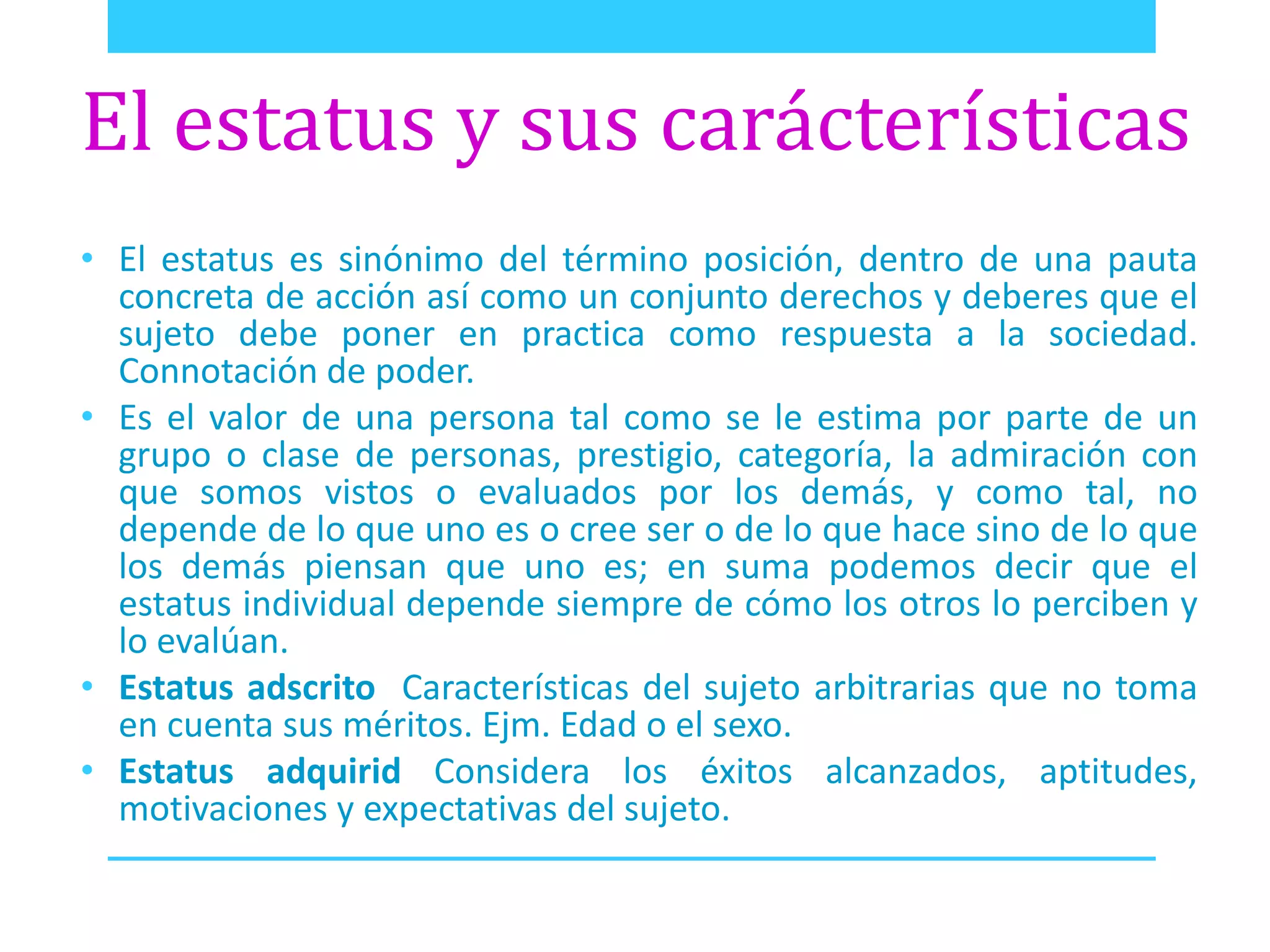 Estructura grupal; elementos: Roles, estatus, normas, comunicación. | PPTX