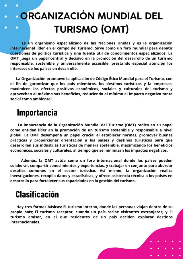 Organización mundial del turismo (OMT).. | PDF