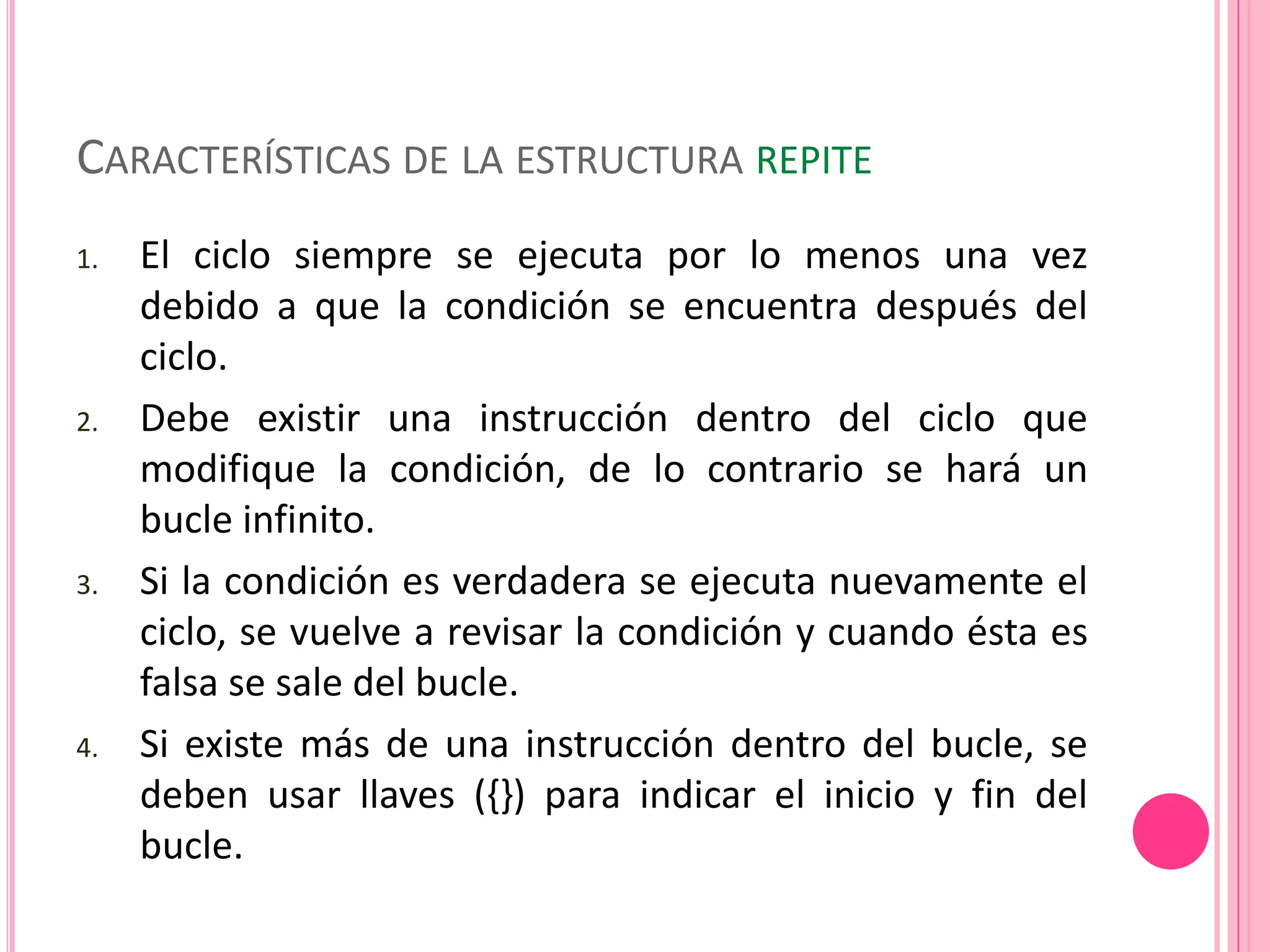 Estructuras iterativas y ejemplos propuestos | PPSX
