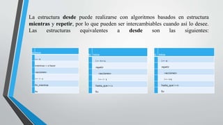Estructuras repetitivas(while, for, repeat) | PPTX | Programming Languages | Computing