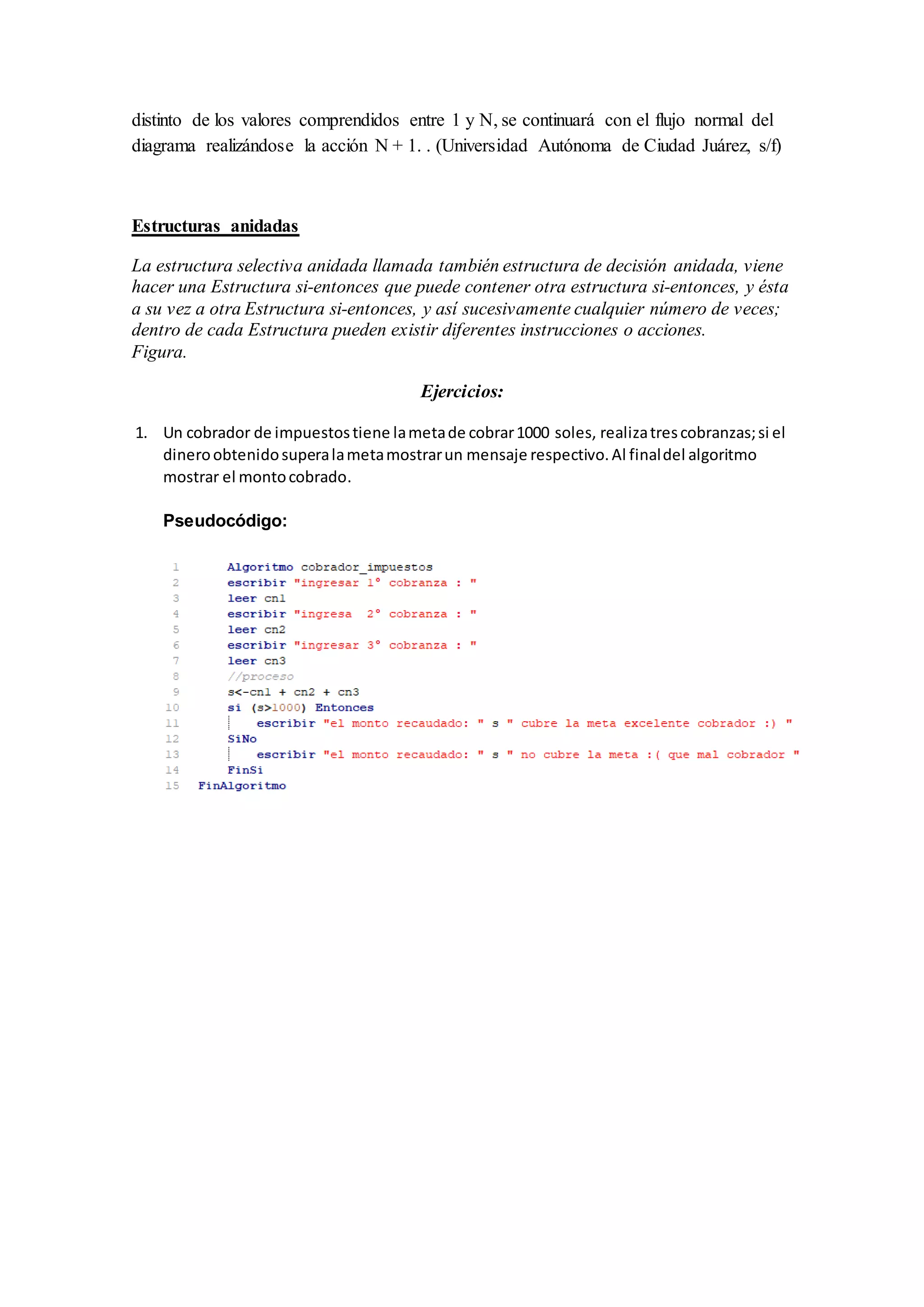 Estructuras selectivas y multiples | DOCX